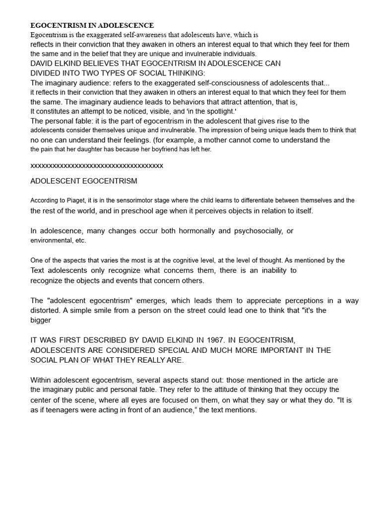 Elkind's Adolescent Egocentrism Explained | PDF | Adolescence | Child ...