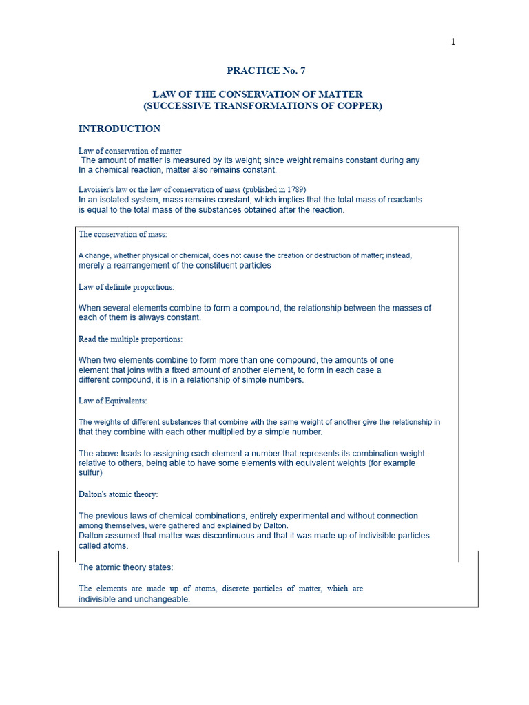 Law of Conservation of Matter | PDF | Mole (Unit) | Chemical Reactions