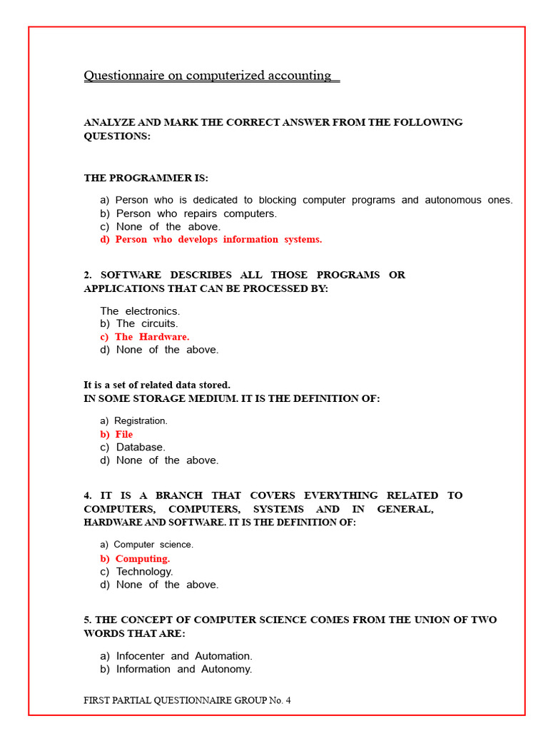Computerized Accounting Questionnaire | PDF | Artificial Intelligence ...