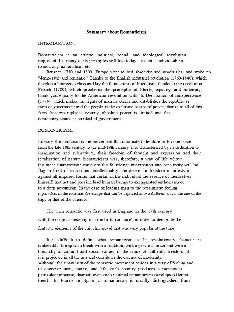 Summary About Romanticism | PDF | Romanticism | Individualism
