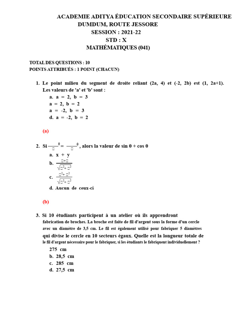 Questions de mathématiques pour STD X | PDF | Triangle | Géométrie ...