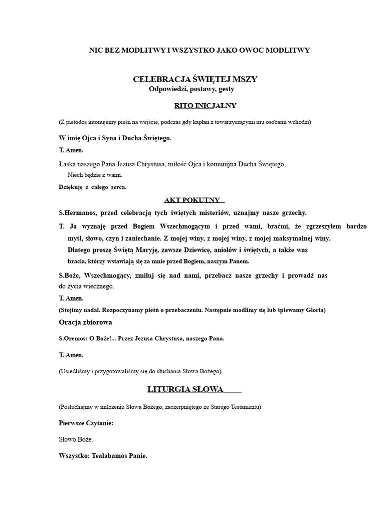 Odpowiedzi - Postawy I Gesty Podczas Mszy - Kopia | PDF