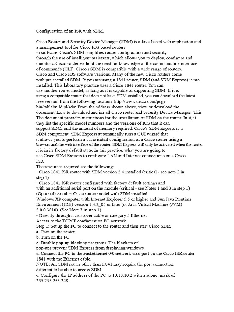 Configuring Cisco ISR with SDM Express | PDF | Router (Computing ...