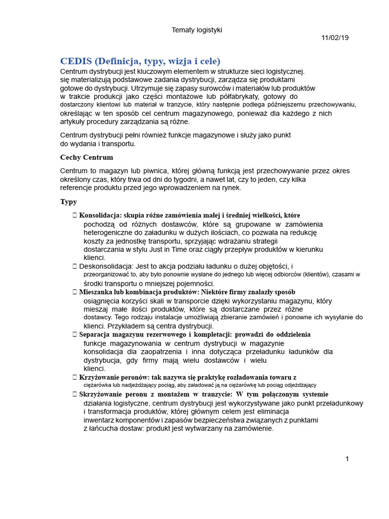 CEDIS (Definicja, Typy, Wizja I Cele) | PDF