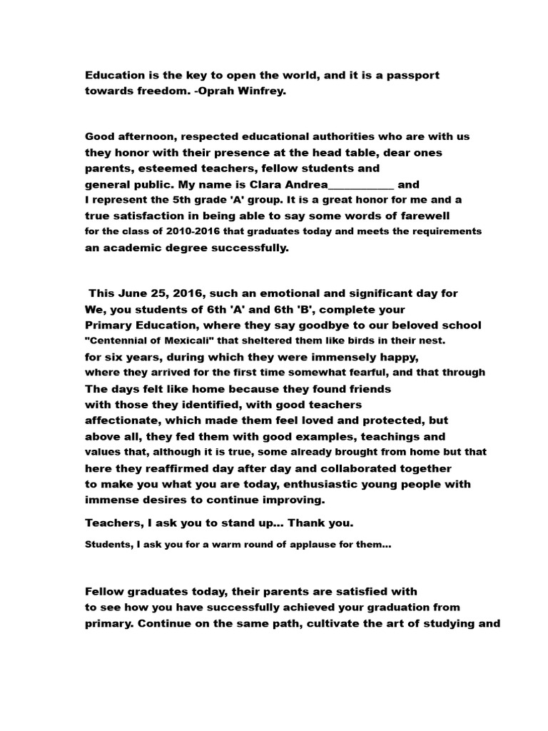 316801847-Words of Farewell From Fifth Grade Student To Sixth Graders ...