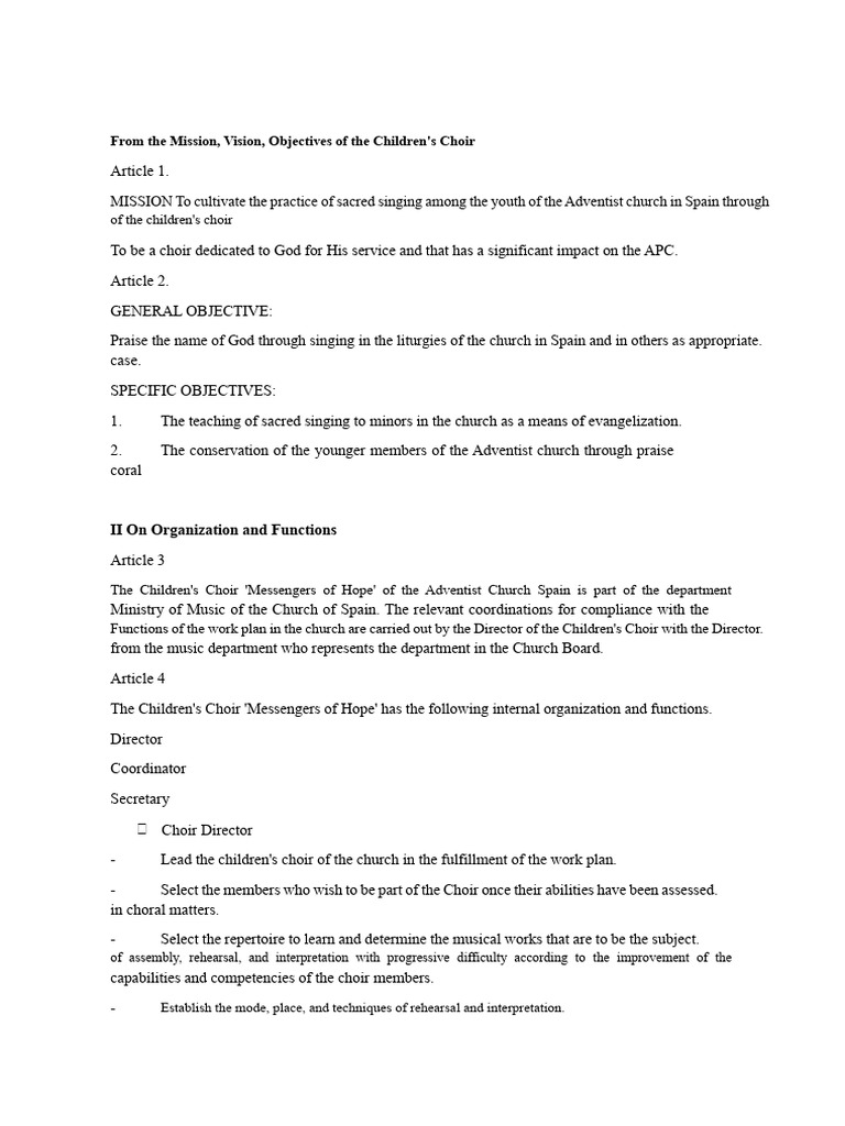 Internal Regulations of The Choir | PDF | Choir | Regulatory Compliance