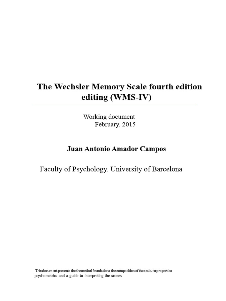 The Wechsler Memory Scale Fourth Edition (WMS-IV) | PDF | Wechsler ...