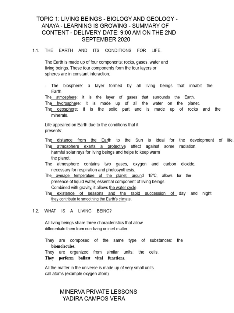 1st ESO Biology Topic 1 (Summary) - Anaya A.C | PDF | Cell (Biology ...