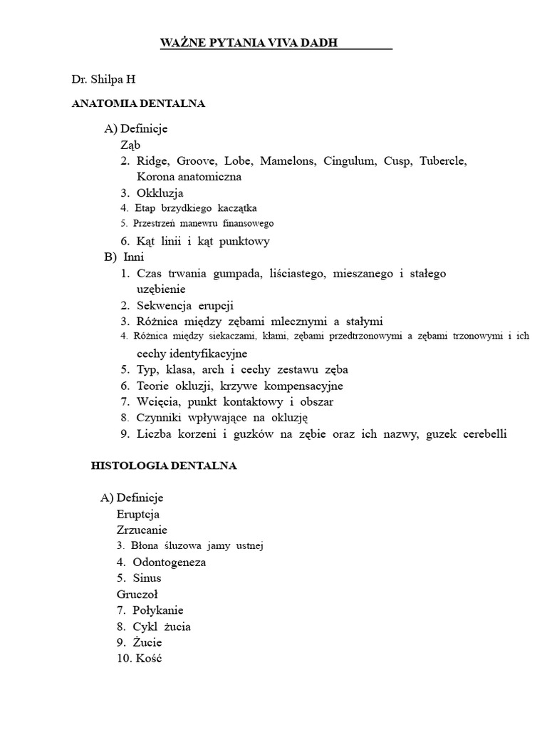 Pytania Imp Viva Dadh | PDF