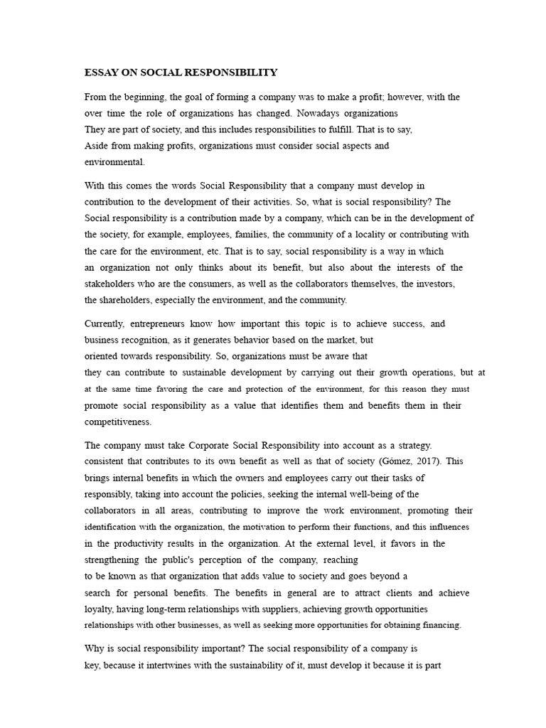 Essay On Social Responsibility | PDF | Corporate Social Responsibility ...