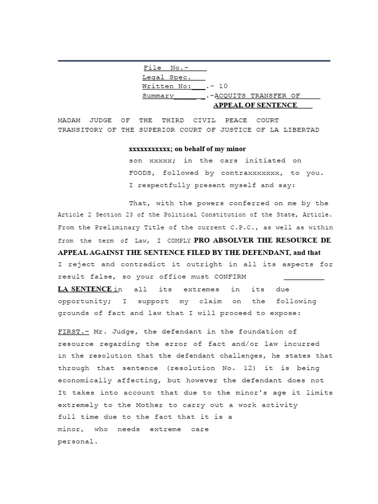 Absence - Transfer of Appeal of Alimony Sentence | PDF | Judgment (Law ...