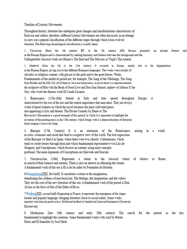 Literary Movements Timeline Overview | PDF