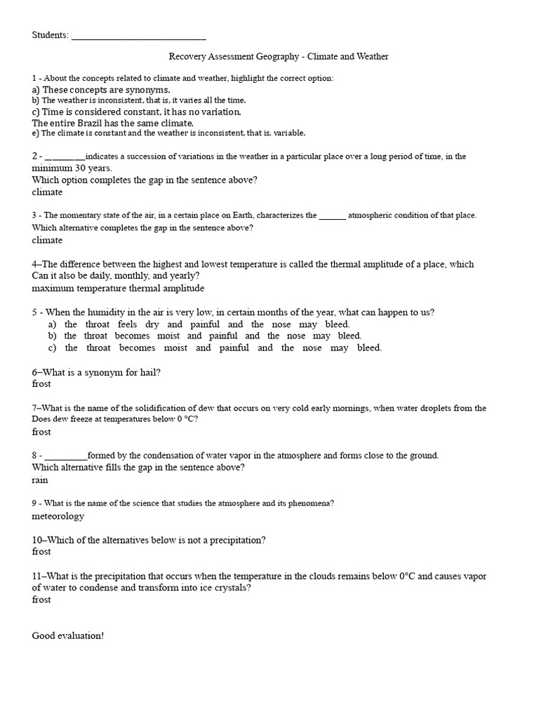 Climate and Weather Recovery Assessment | PDF