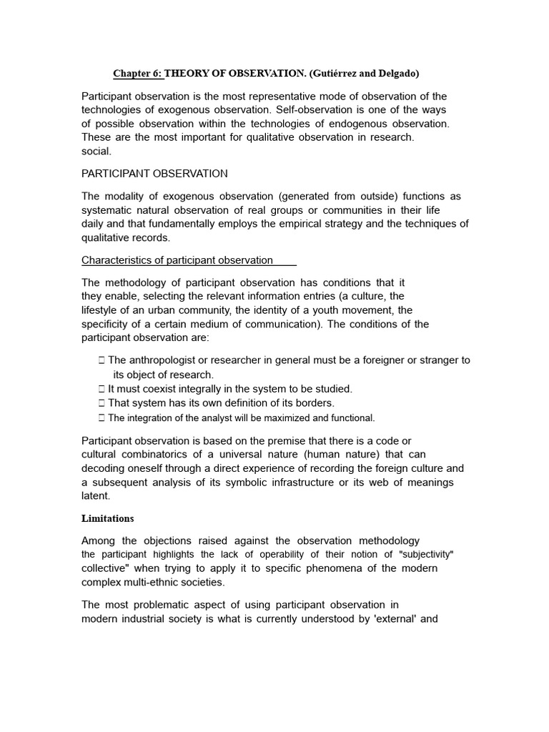 Chapter 6 THEORY OF OBSERVATION | PDF | Knowledge | Qualitative Research