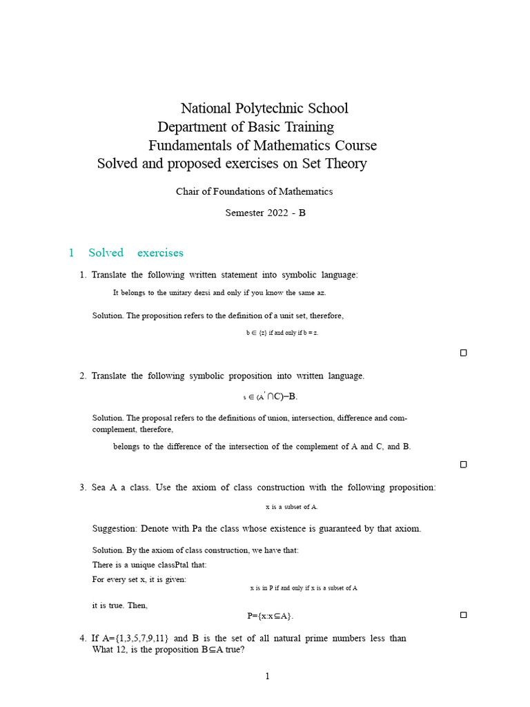 Set Theory Exercises and Solutions | PDF | Theorem | Set (Mathematics)