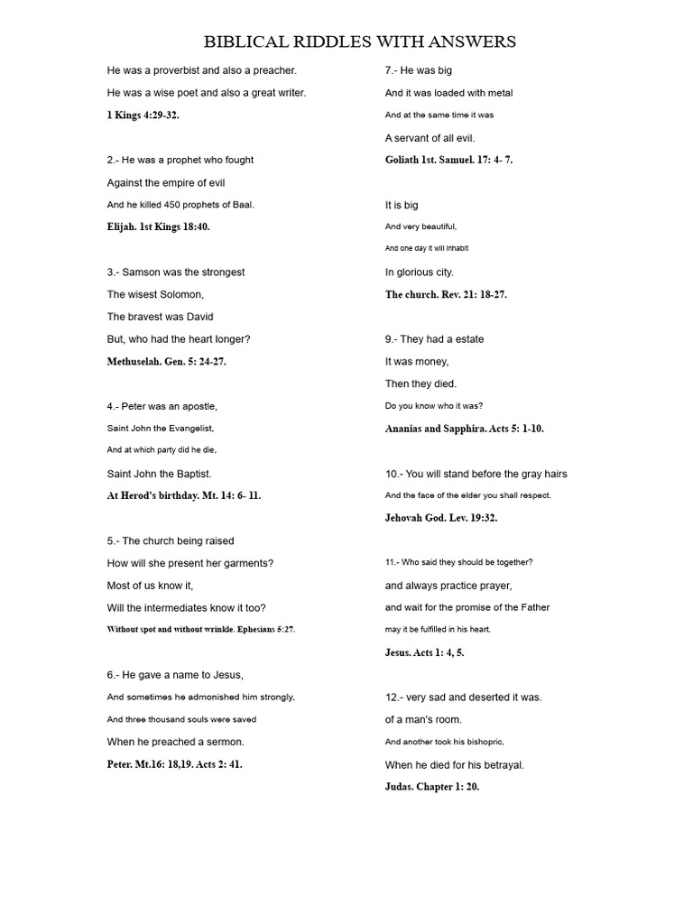 Riddles, Questions, and Fun Games | PDF | Jesus | Acts Of The Apostles