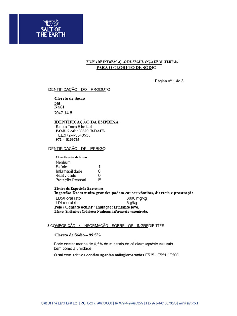 Msds Arvin | PDF | Sódio | Cloreto de sódio