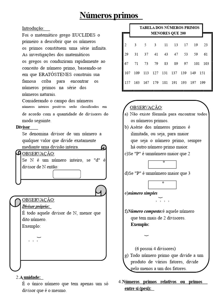 Números primos | PDF | Número primo | Número inteiro