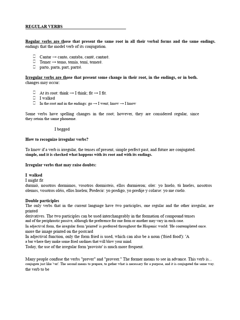 Understanding Regular and Irregular Verbs | PDF | Grammatical Tense ...