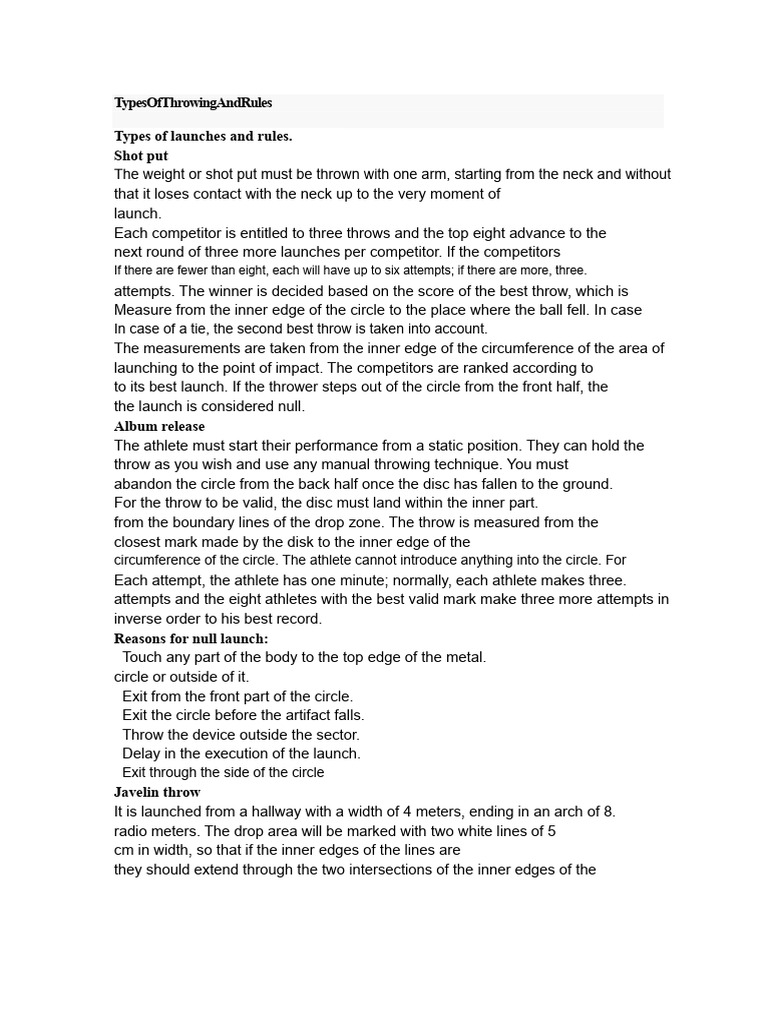 Types of Launch and Rules | PDF | Track And Field | Games Of Physical Skill