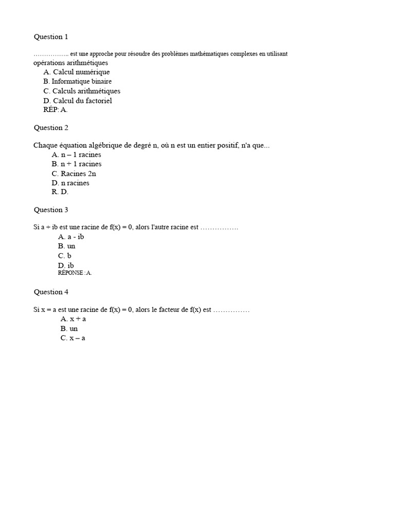Questions de mathématiques et solutions | PDF | Analyse numérique ...
