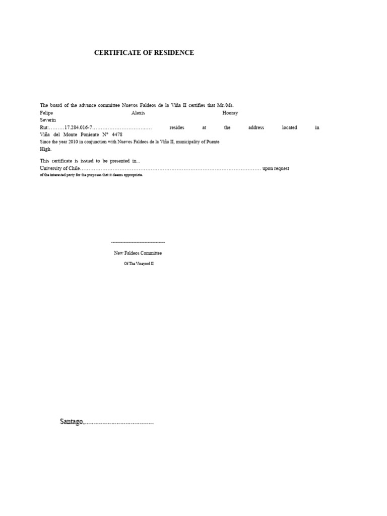 Certificate of Residence Condominium | PDF