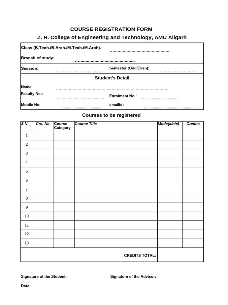 BLANK Registration Form | PDF