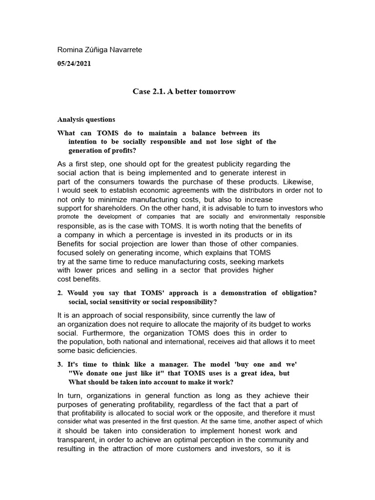 Case 5.1. A Better Tomorrow-1 | PDF | Profit (Economics) | Economies