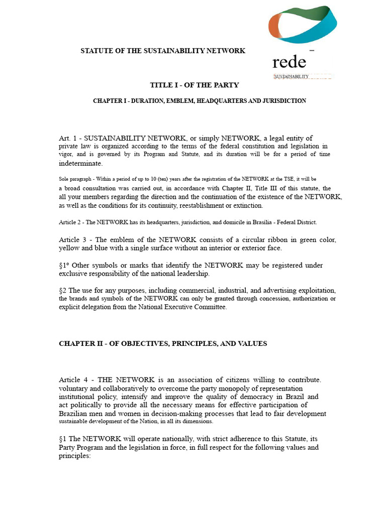 Sustainability Network Statute Overview | PDF | Democracy | Political ...