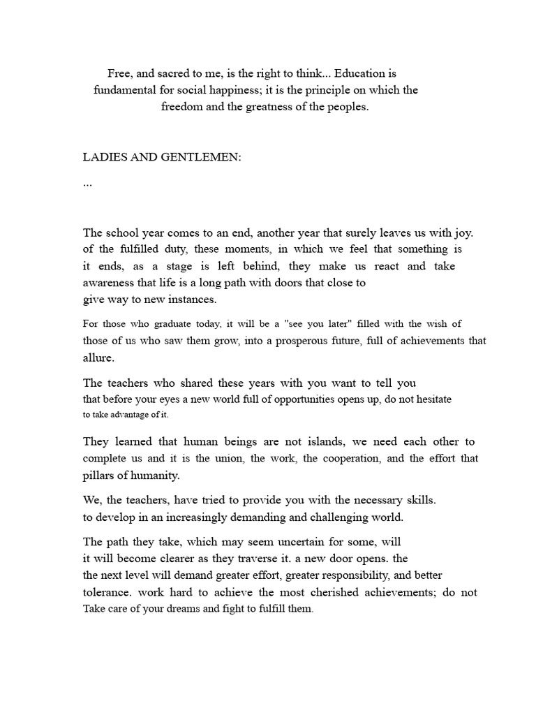 Grade 7 Farewell Speech Highlights | PDF