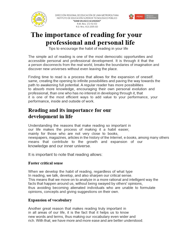 The Importance of Reading For Your Professional and Personal Life | PDF ...