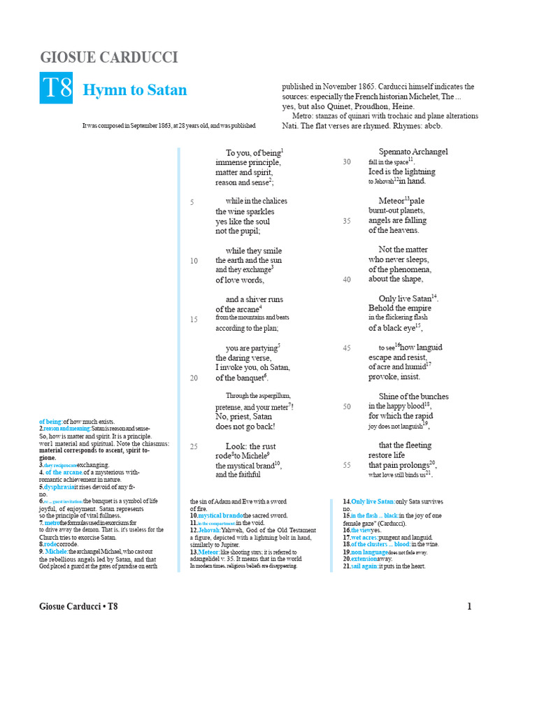 Giosuè Carducci - Hymn To Satan | PDF | Satan | Exorcism