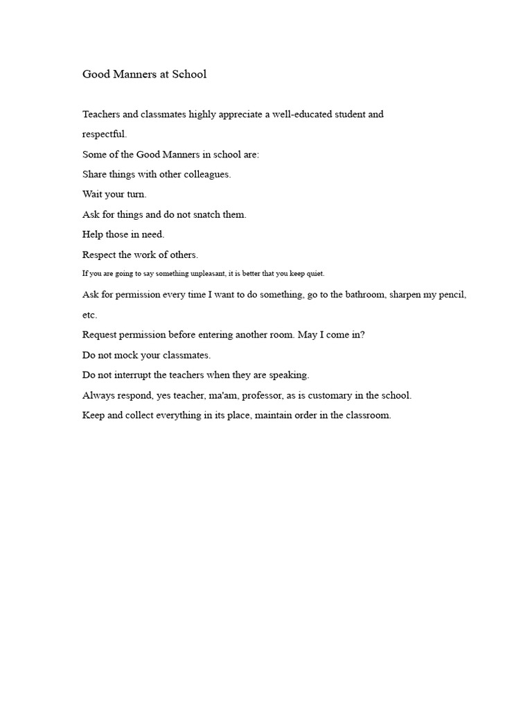 Good Manners at School | PDF