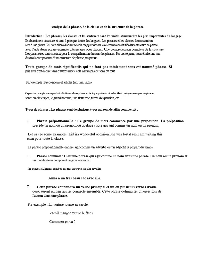 Analyse de la structure des phrases | PDF | Phrase | Sujet (Grammaire)