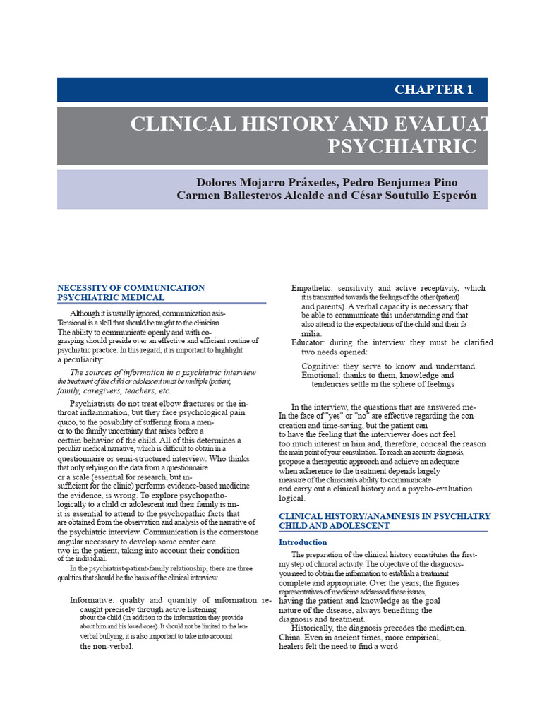 Clinical History and Psychiatric Evaluation | PDF | Medical Diagnosis ...