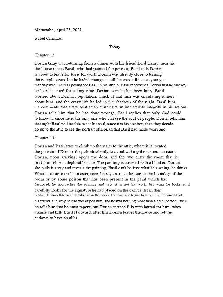 Portrait of Dorian Gray essay chapter 12-13 | PDF