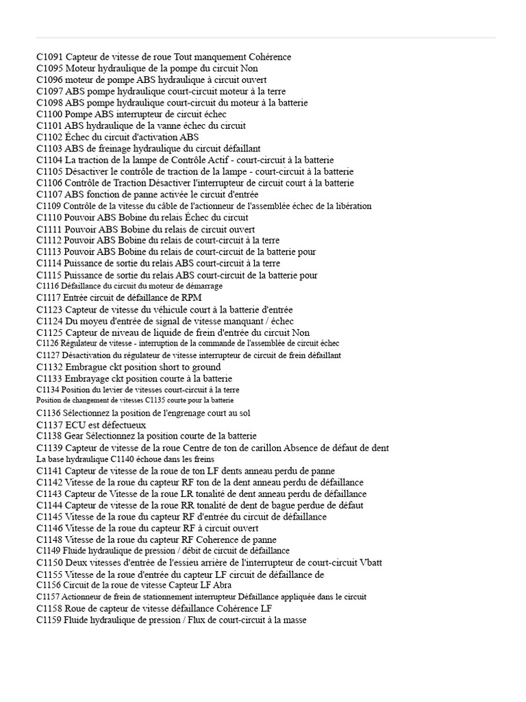 Codes DTC pour Systèmes ABS et Freins | PDF | Système anti-blocage des ...