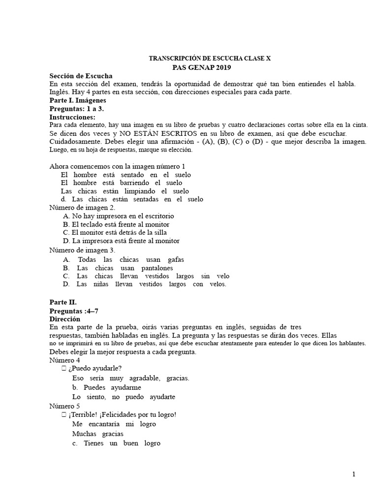Examen de Escucha Inglés 2019 | PDF