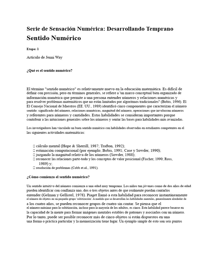 Sentido Numérico | PDF | Mente | Pensamiento