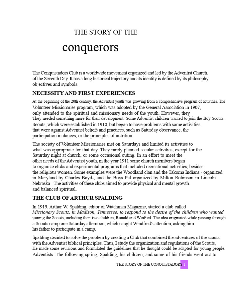 History of the Conquistadors Club | PDF | Scouting | Seventh Day ...