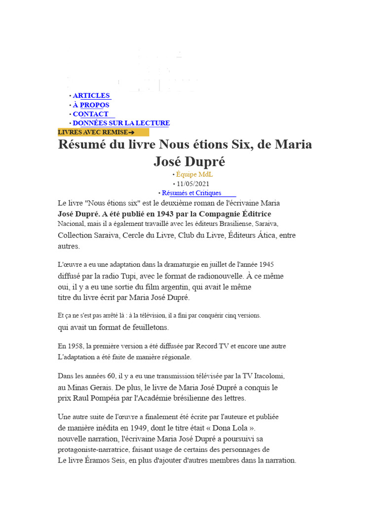 Résumé du livre "Nous étions six" | PDF | São Paulo