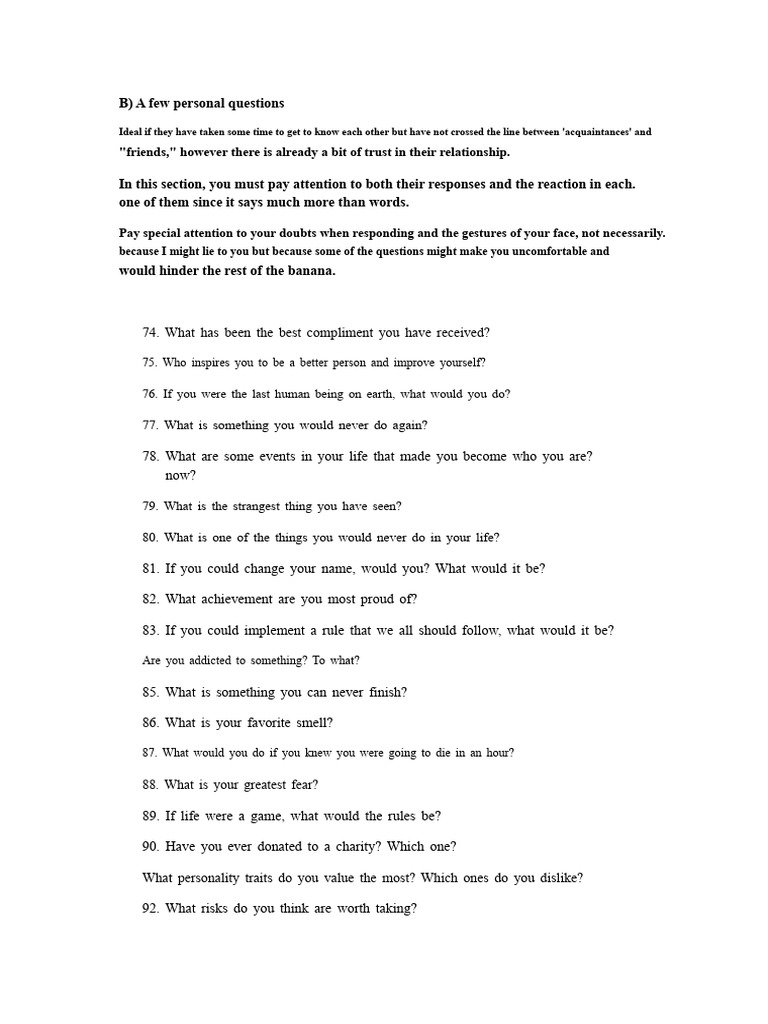 200 questions to get to know someone better | PDF | Psychology | Social ...