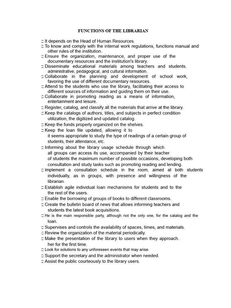 Key Responsibilities of a Librarian | PDF | Libraries | Librarian