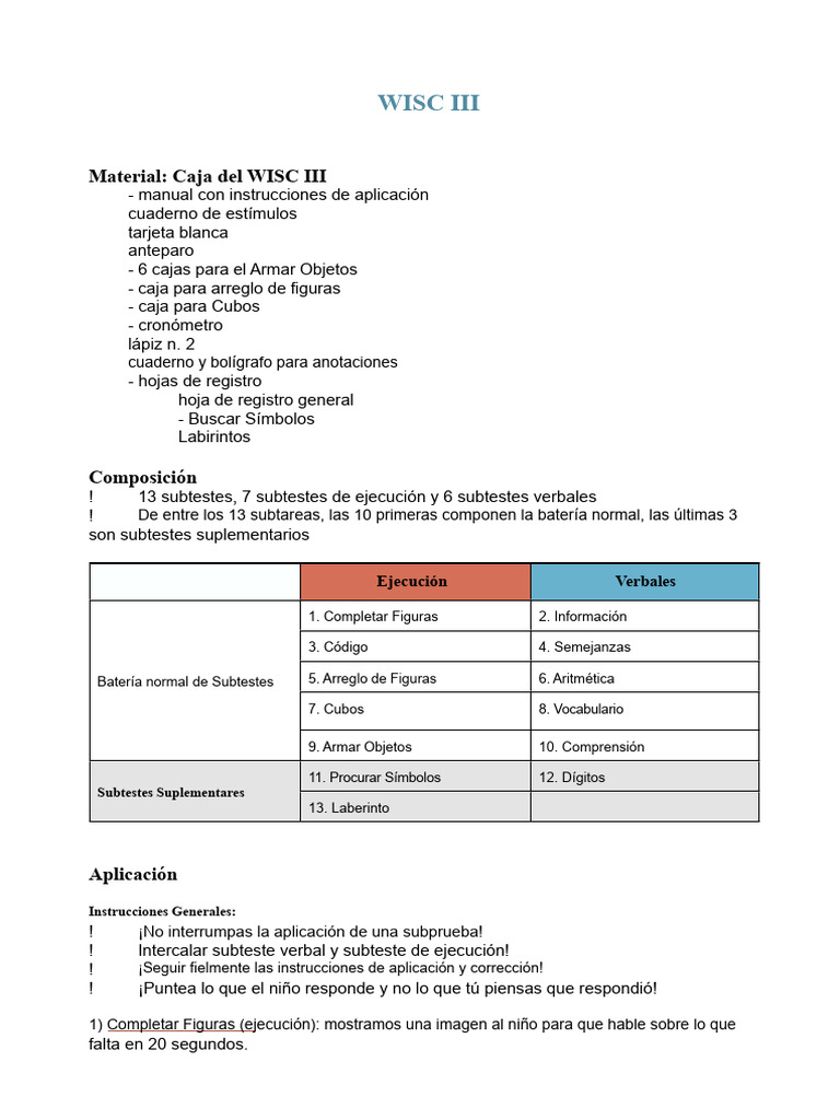 WISC Manual Aplicación | PDF