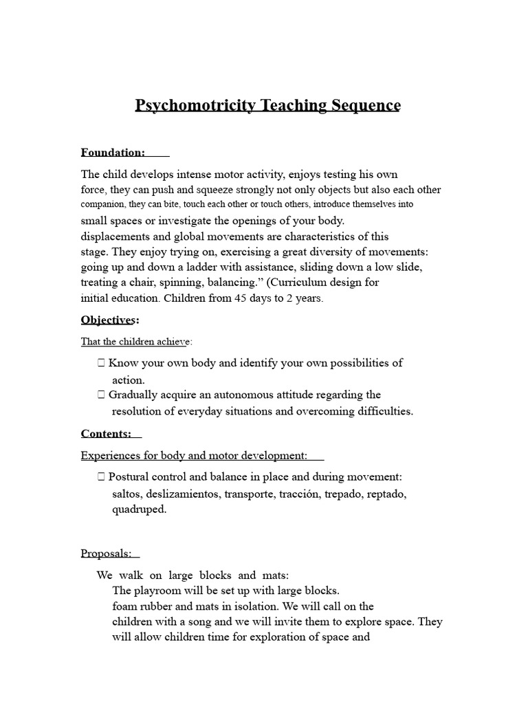 Didactic Sequence Psychomotricity | PDF | Learning