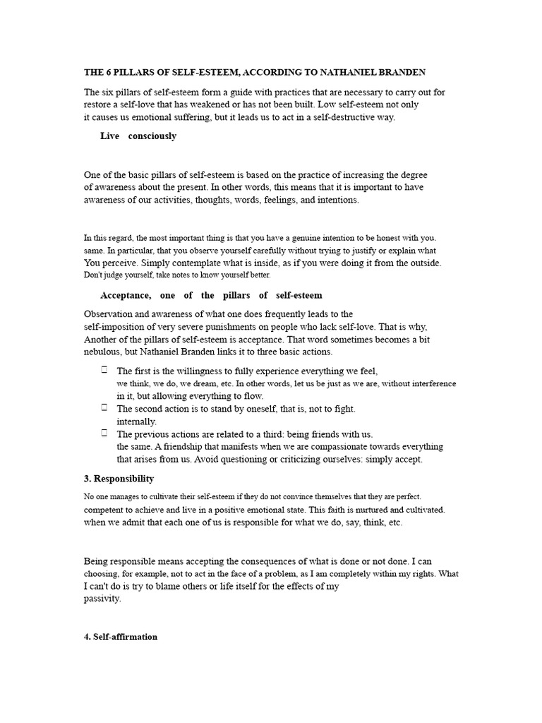 The 6 Pillars of Self-Esteem | PDF | Self Esteem | Awareness