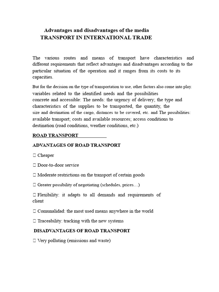 Advantages and Disadvantages of Means of Transport | PDF | Transport ...