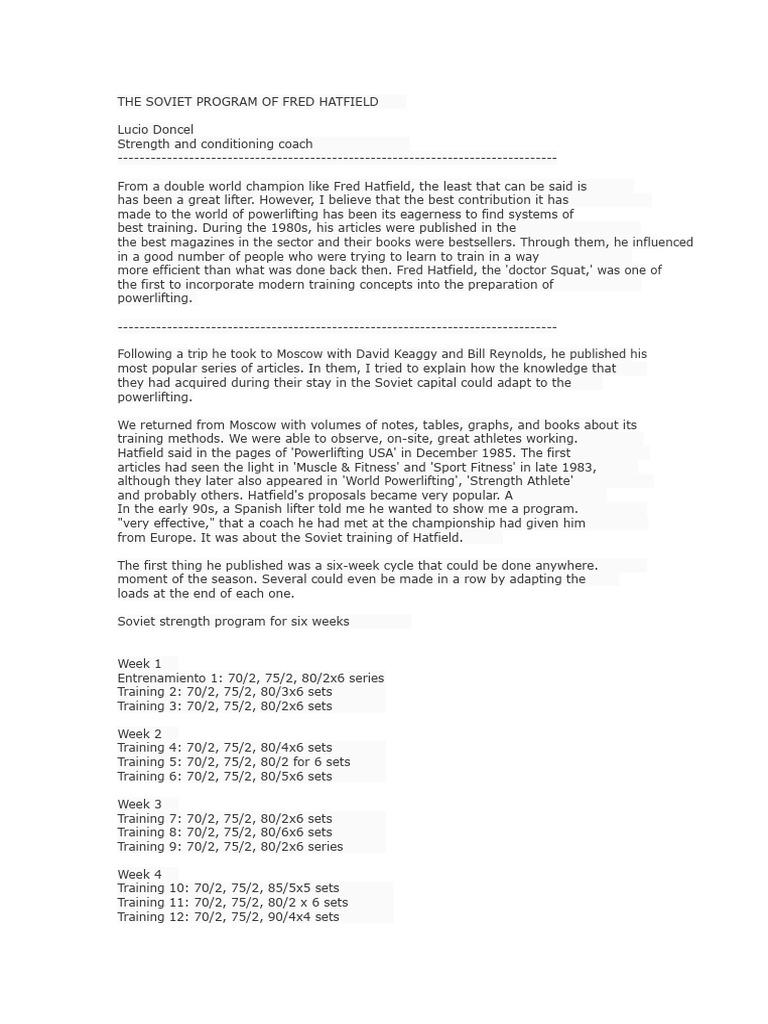 Fred Hatfield's Soviet Training Program | PDF | Strength Training ...
