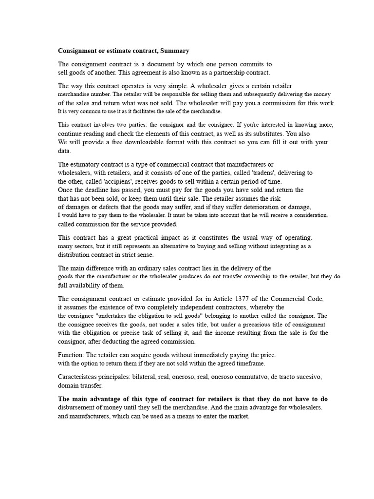 Consignment Contract Overview and Guide | PDF | Business | Private Law