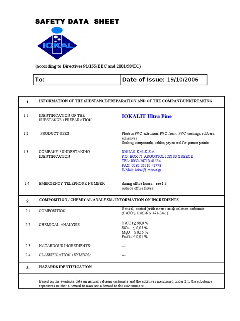 IOKALΙΤ ULTRA FINE - MSDS | PDF | Magnesium | Explosive Material